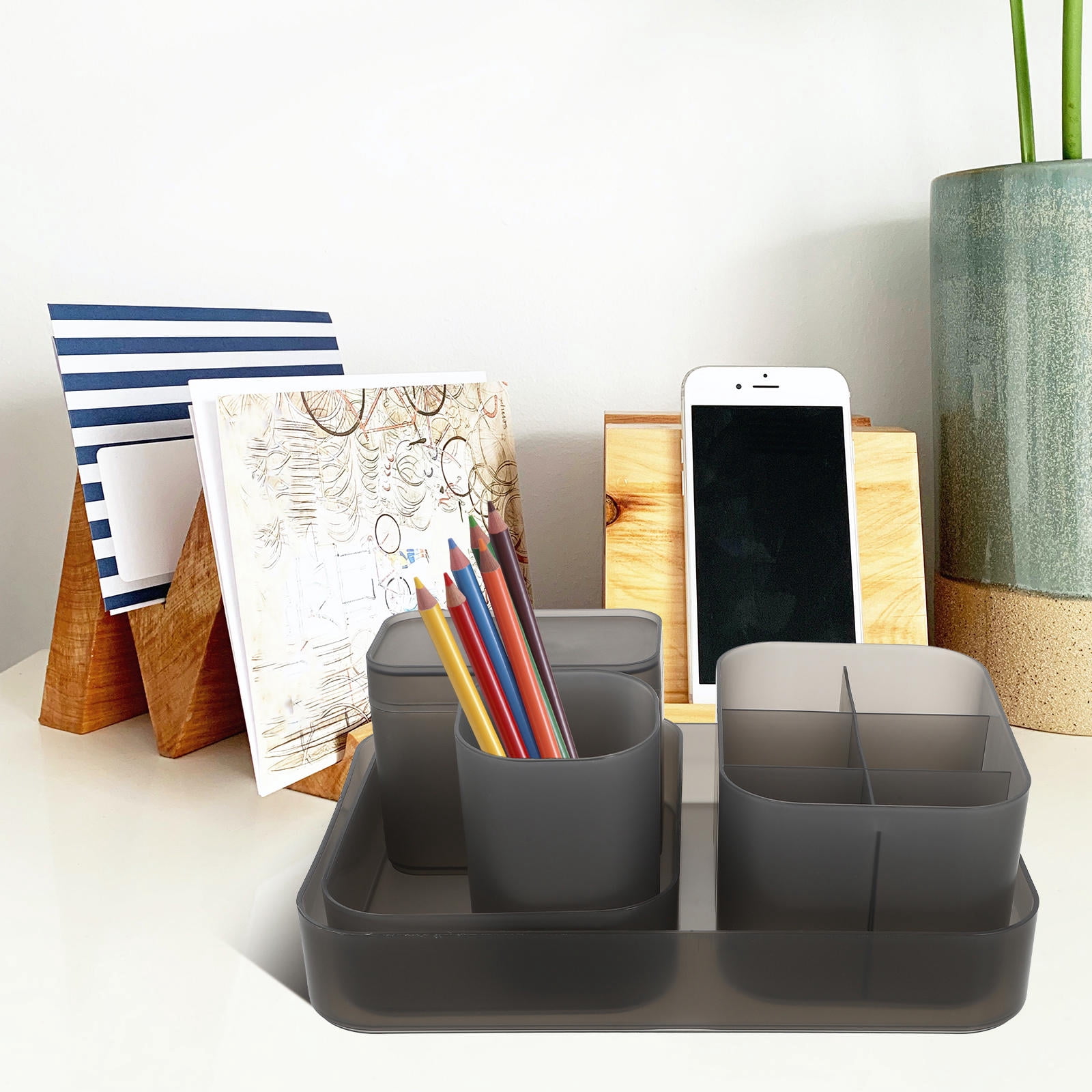 SWETRACE Multi Grid Nail Art Tool Holder Grey Plastic for Home Desk Pen ...