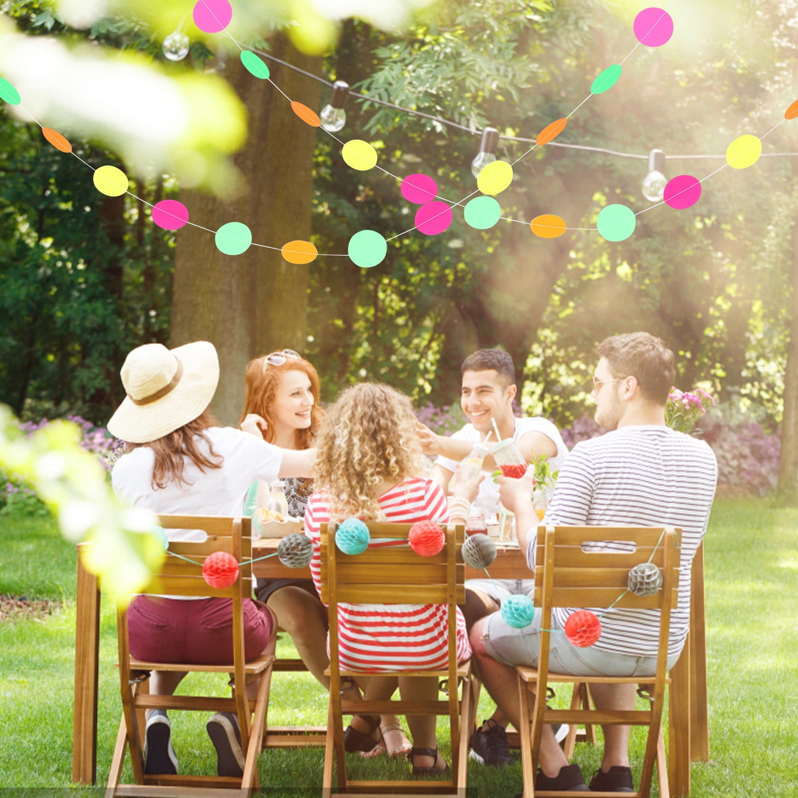 SWETRACE Neon Decorations For Party 4 Sets Multi Colored Circle Dots Paper Garland For Various ...