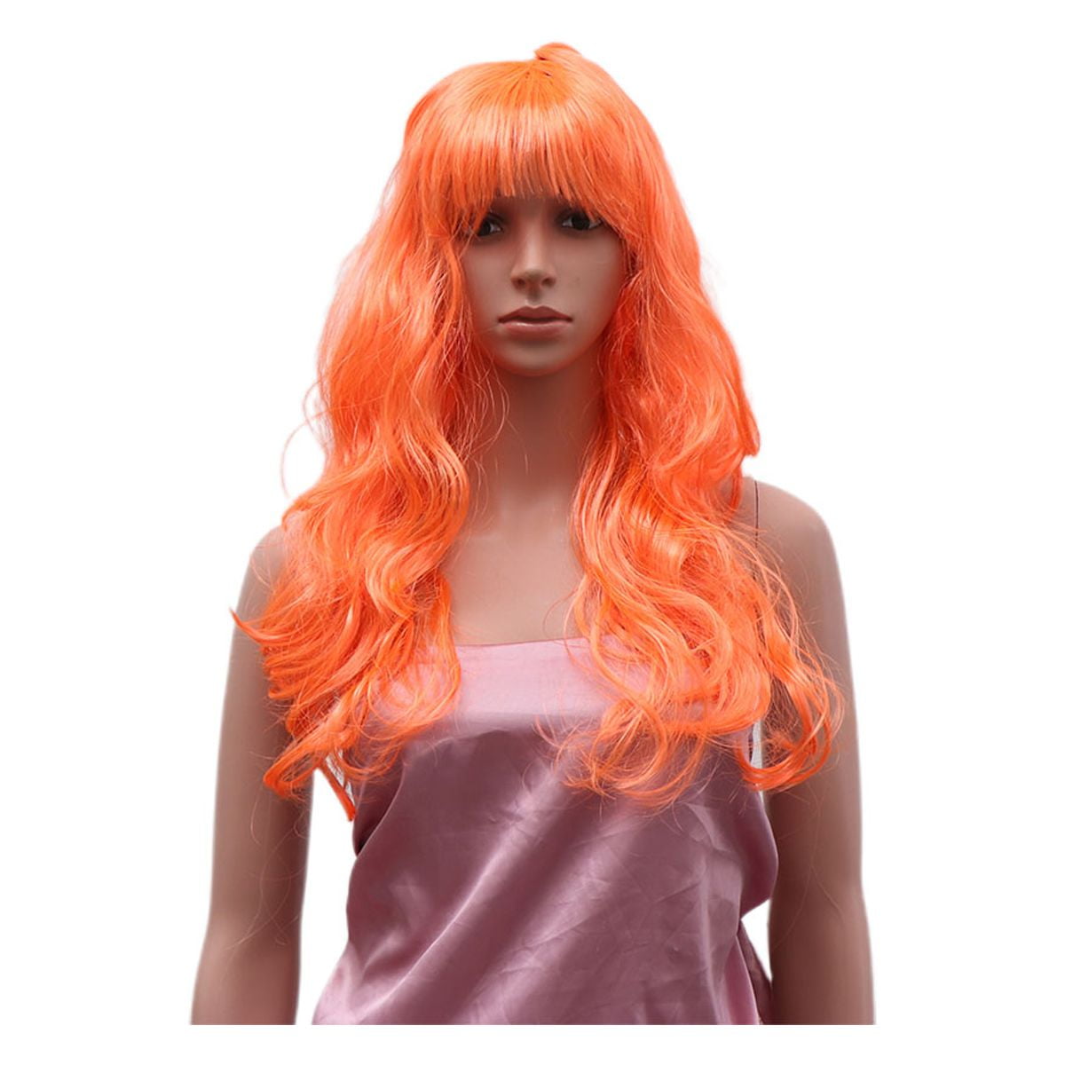 SWETRACE Wig for Girls 1 Piece Orange Long Curly with Front Neat Bangs ...