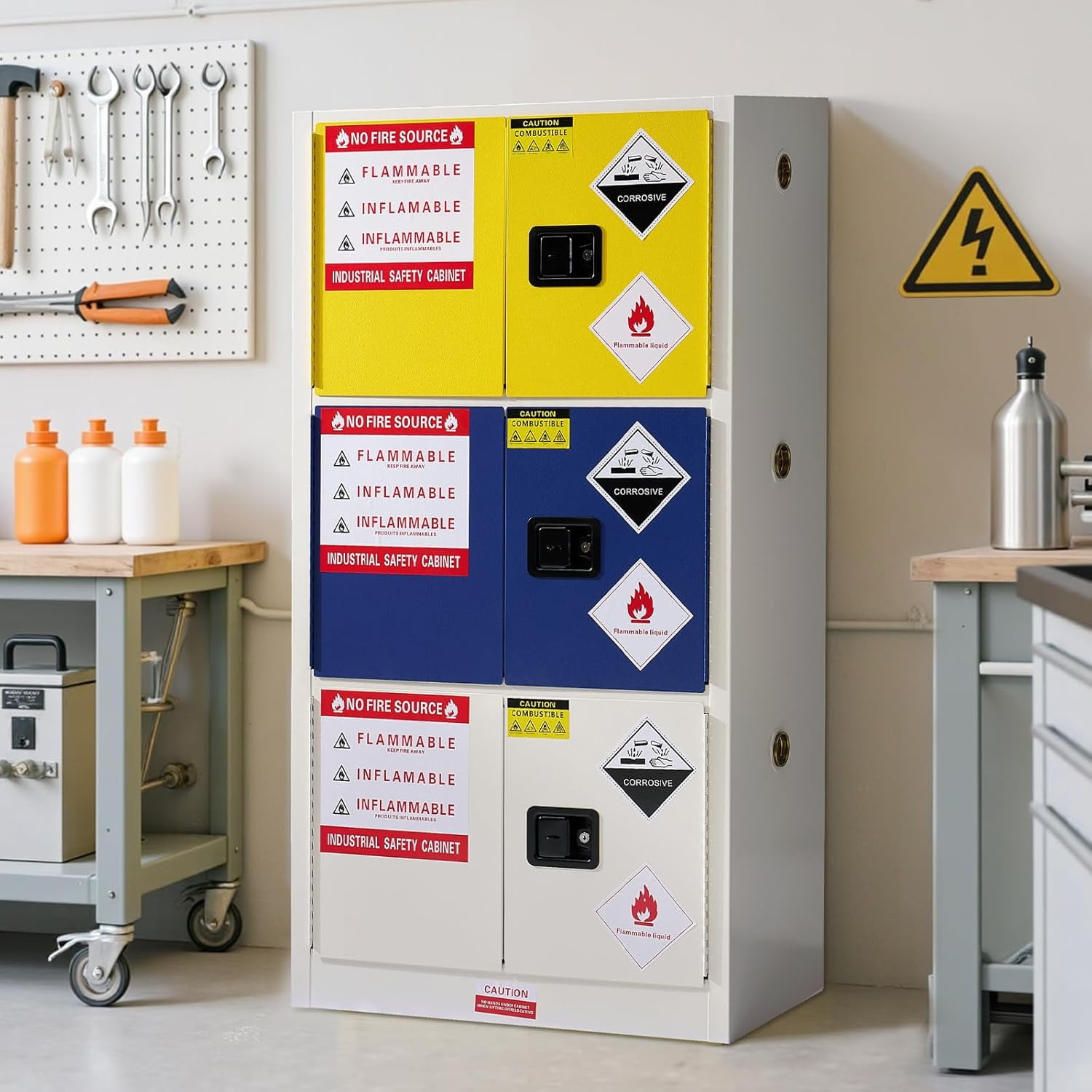 SWICORE 32-40 Gal Flammable Safety Cabinet, 65x34x18 Inch, 3-in-1 ...