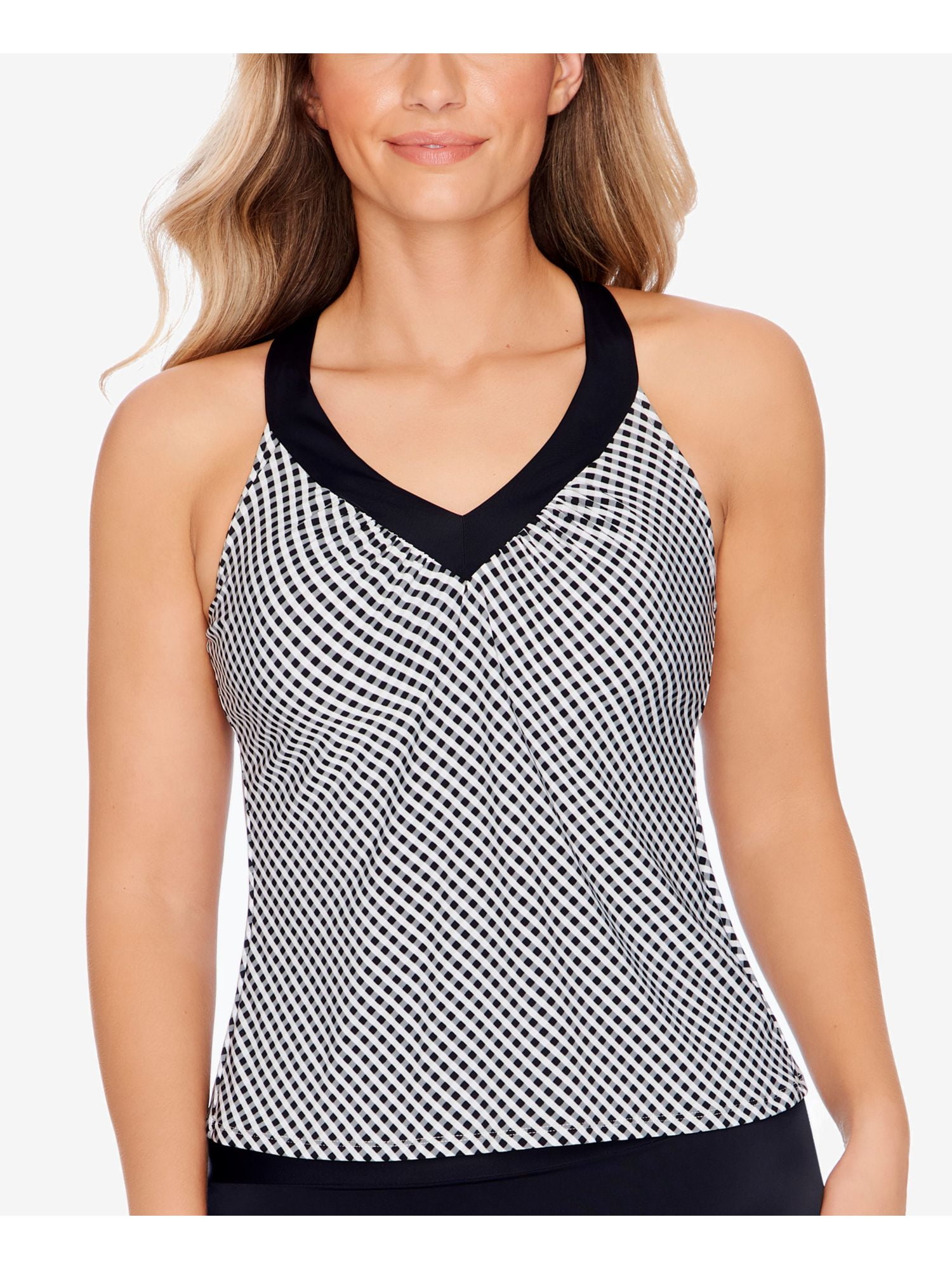 SWIM SOLUTIONS Women's Black Micro Check Stretch Full Bust Support Ring ...