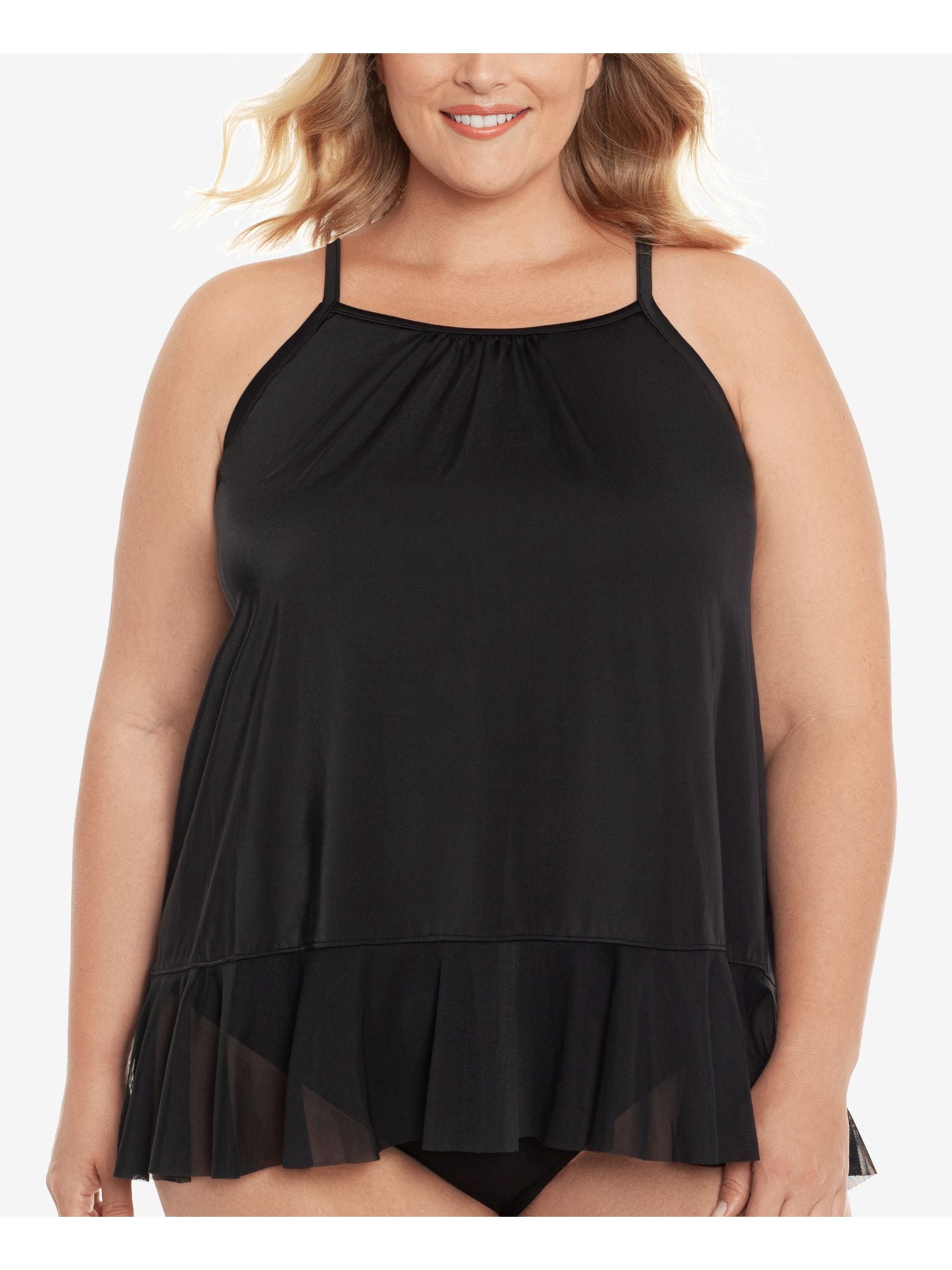 SWIM SOLUTIONS Women's Black Stretch Full Bust Support Ruffled Hem ...