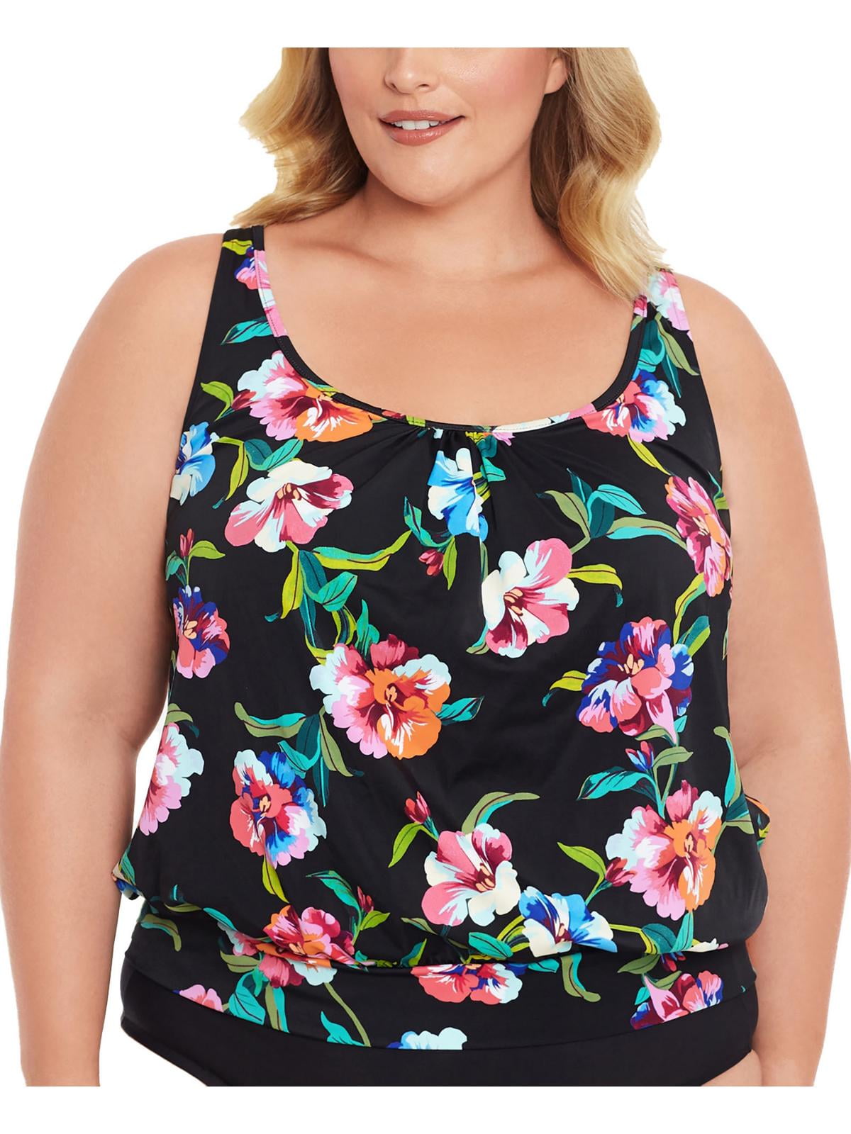 SWIM SOLUTIONS Women's Multi Color Floral Stretch Push-Up Shirred Lined ...