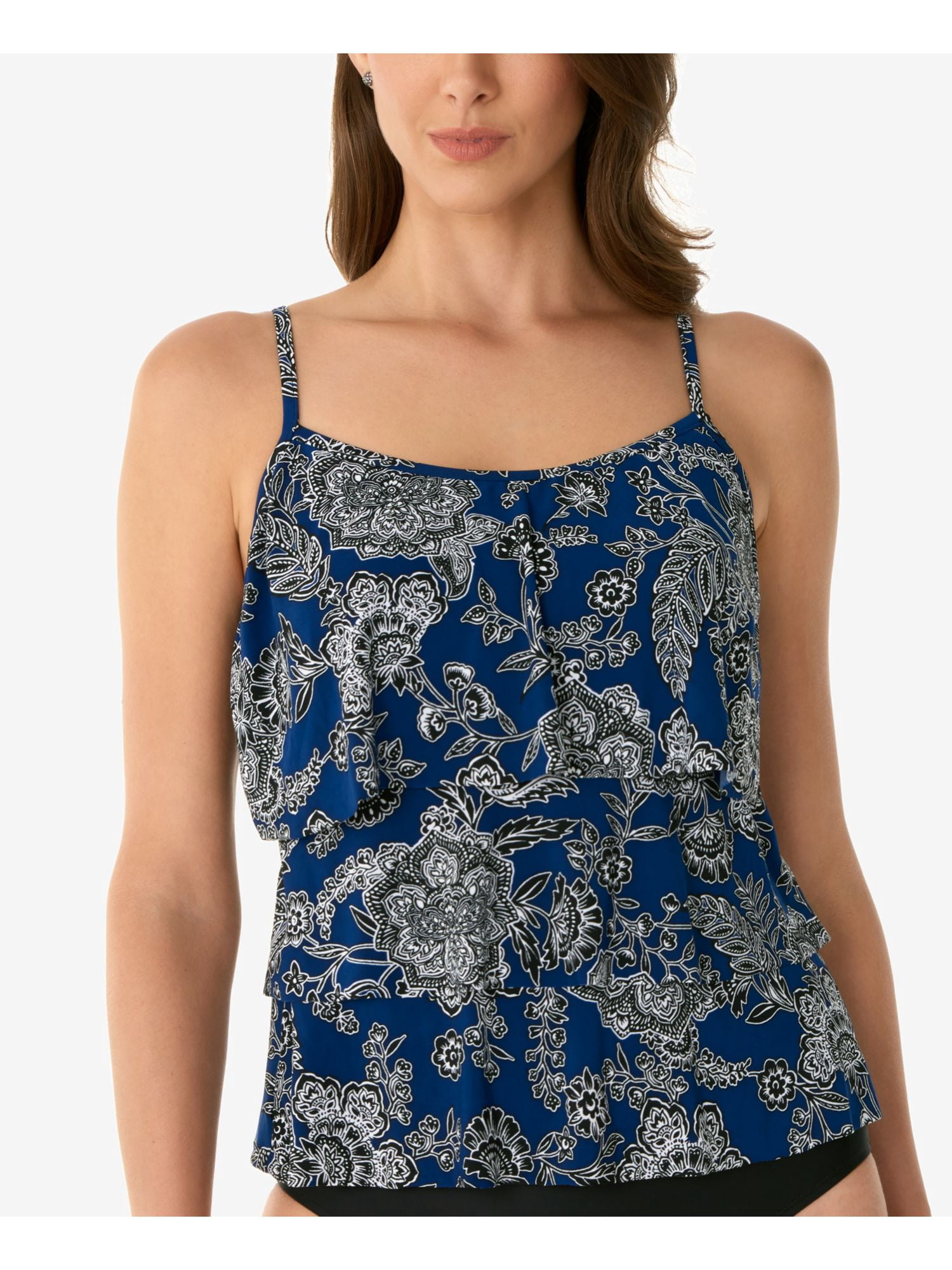 SWIM SOLUTIONS Women's Navy Paisley Stretch Full Bust Support Lined ...