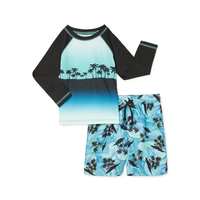 SWIMFIX Boys Long Sleeve Rash Guard and Swim Trunks 2-Piece Swim Set ...