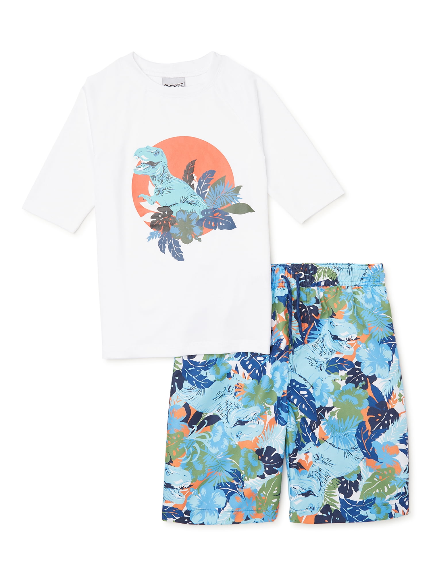 SWIMFIX Boys Short Sleeve Rash Guard and Swim Trunks, 2-Piece Swim Set ...