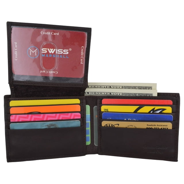 SWISS MARSHALL Full Grain Leather Mens Bifold Wallet RFID Blocking ...