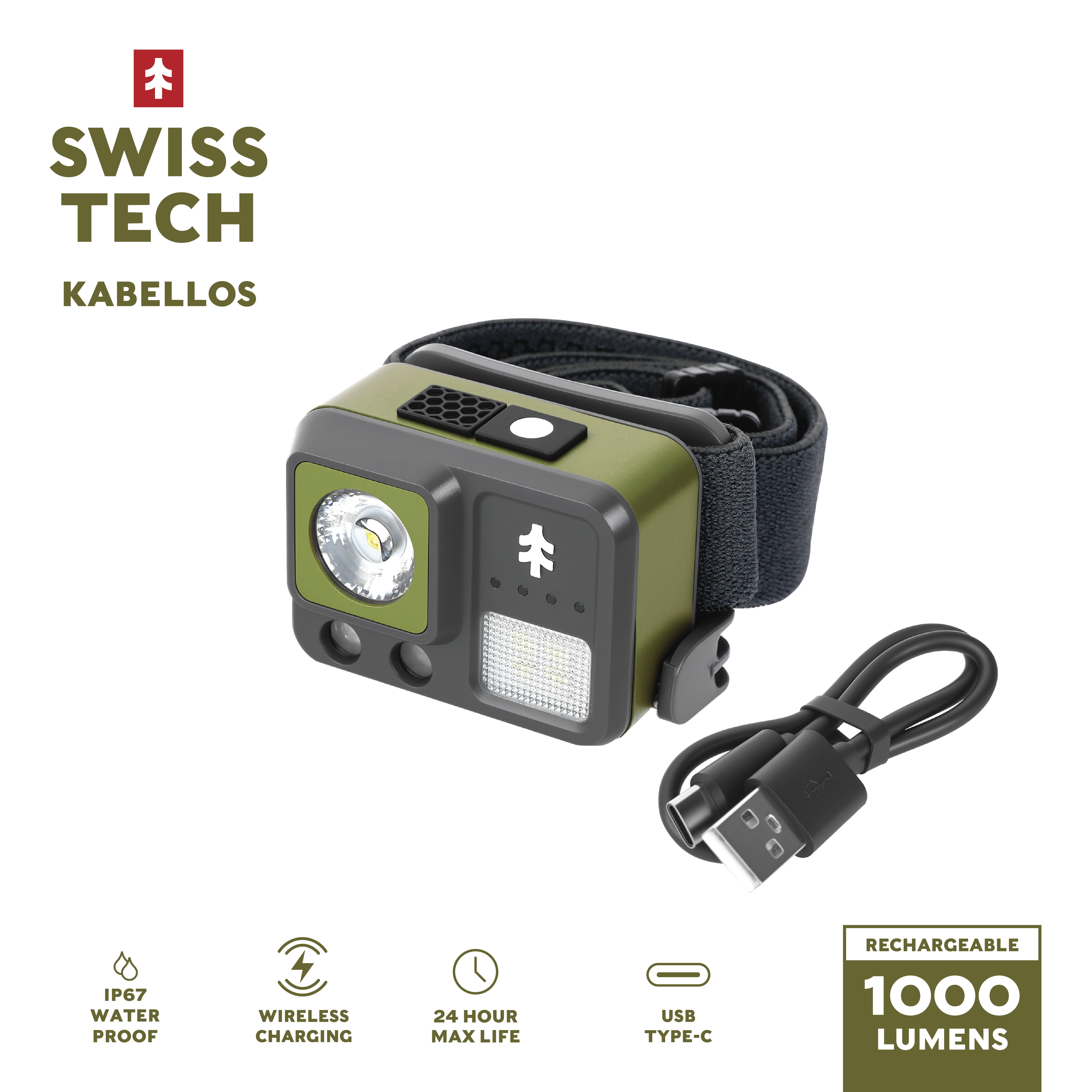 Swiss Tech Kabellos 1000LM Rechargeable LED Wireless Headlamp with USB ...