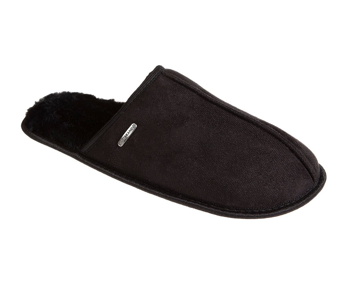 SWISSBRAND Microsuede Fuzzy House Slippers for Men Indoor Outdoor, Warm ...