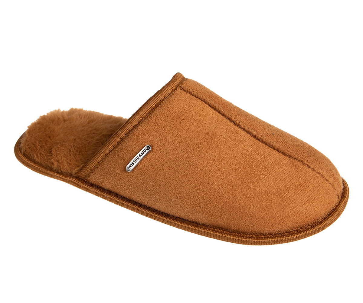 SWISSBRAND Microsuede Fuzzy House Slippers for Men Indoor Outdoor, Warm ...