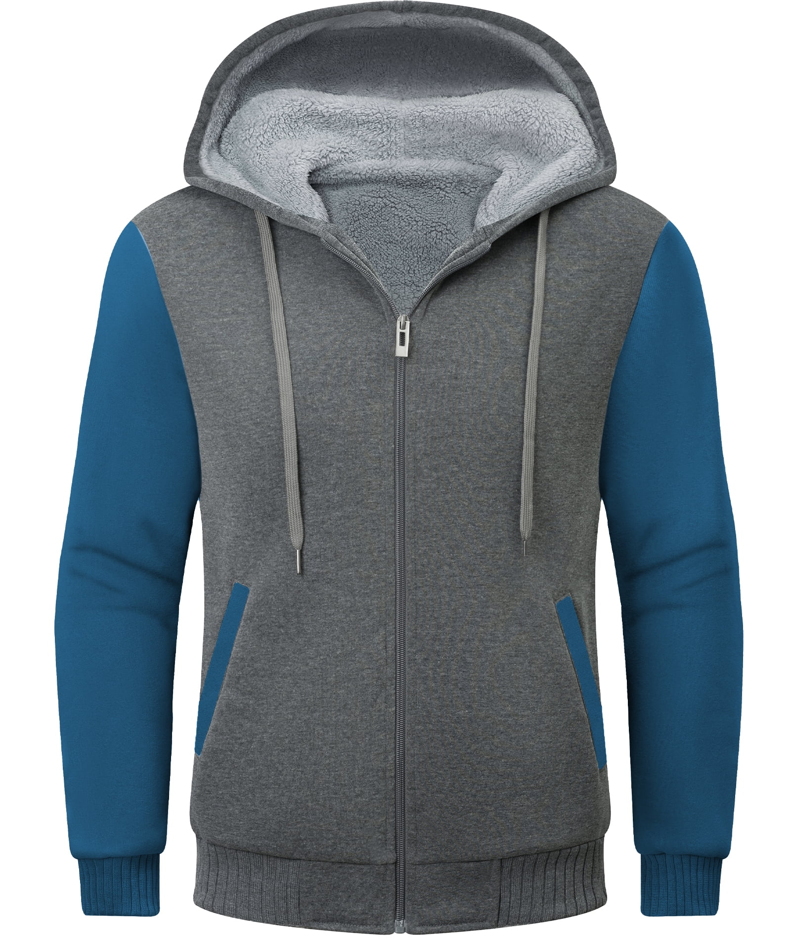 SWISSWELL Hoodie Men Zip Up Sherpa Lined Hoodie Mens Gray Zip Up Fuzzy ...