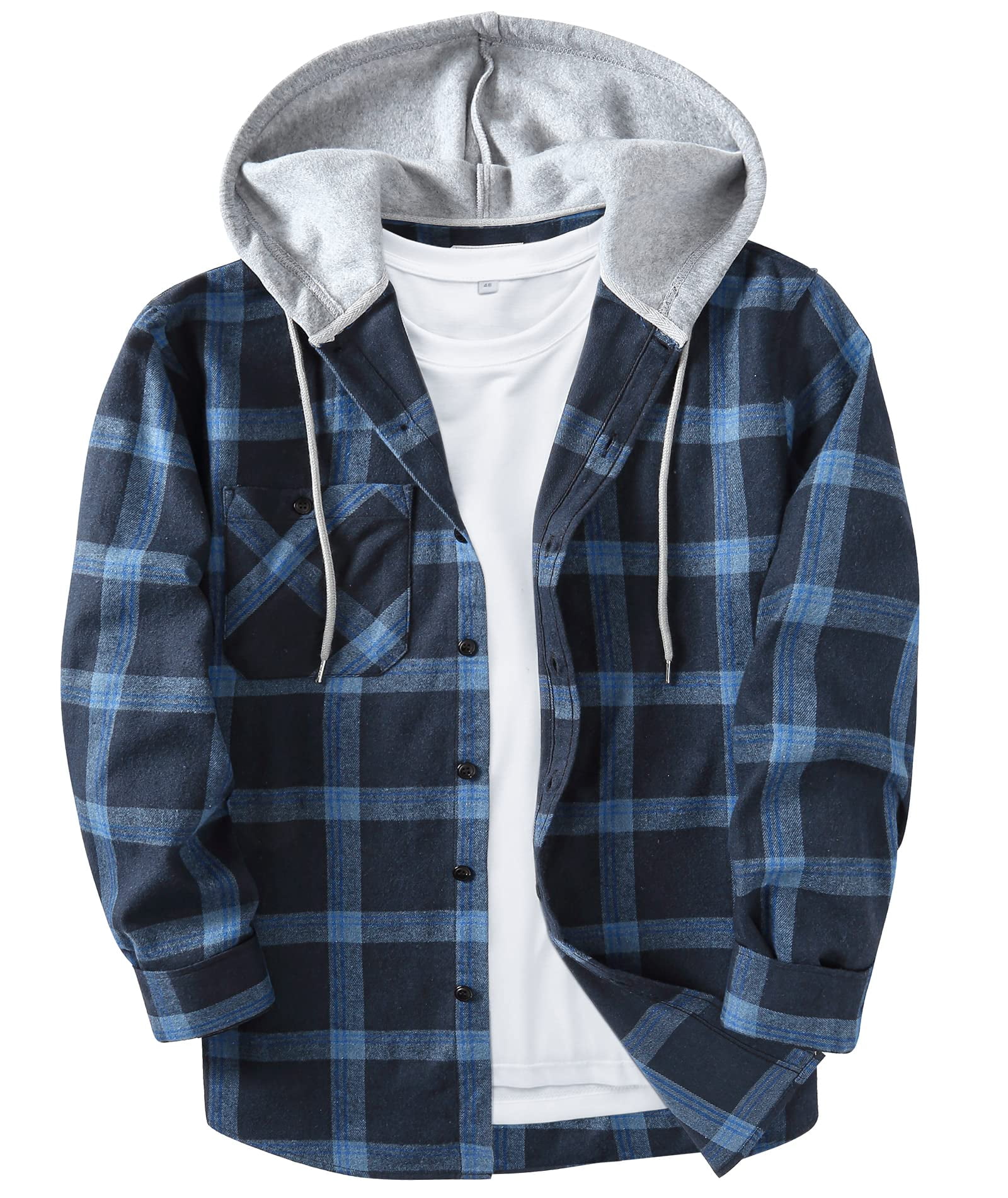 SWISSWELL Men's Flannel Hoodie Shirt Jacket Casual Long Sleeve Button ...