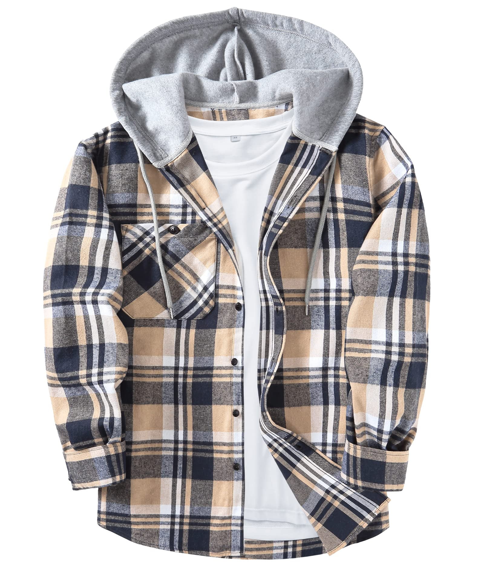 SWISSWELL Men's Flannel Plaid Hoodie Shirt Jacket with Pockets, Long ...