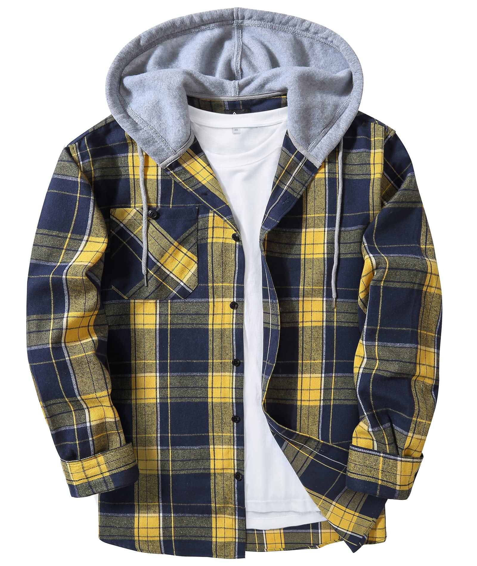 SWISSWELL Men's Flannel Hoodie Shirt Jacket Casual Long Sleeve Button ...