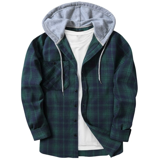 SWISSWELL Men's Flannel Hoodie Shirt Jacket Casual Long Sleeve Button ...