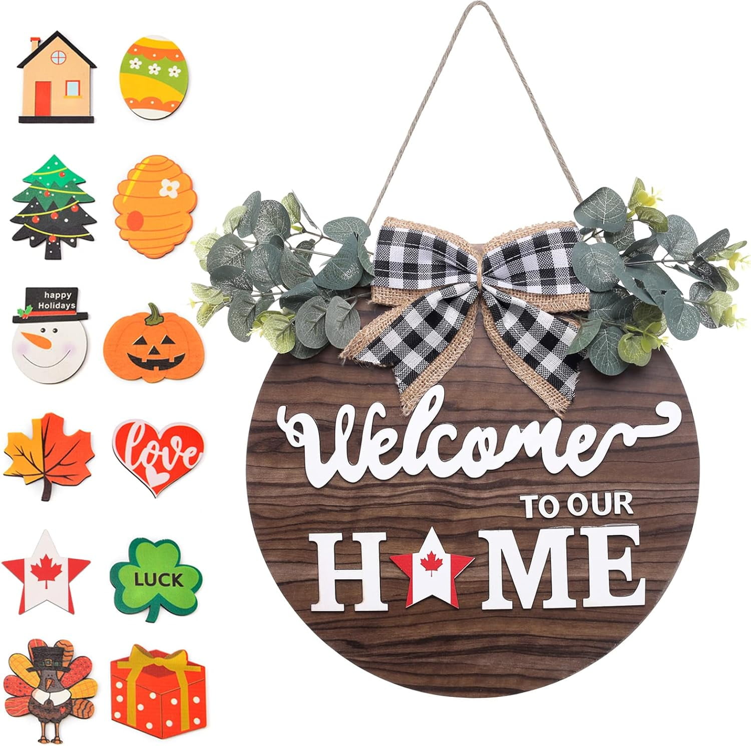 SWITTE 12 Interchangeable Seasonal Welcome Wreaths Sign Home Decor ...