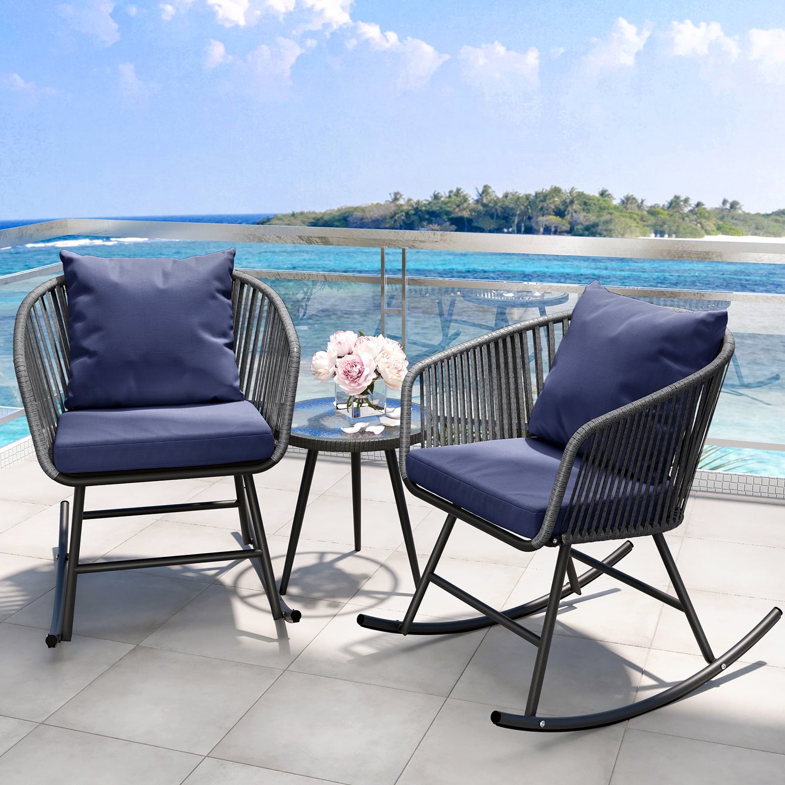 SWITTE 3 Pieces Patio Bistro Sets, Outdoor Conversation Set with Coffee ...