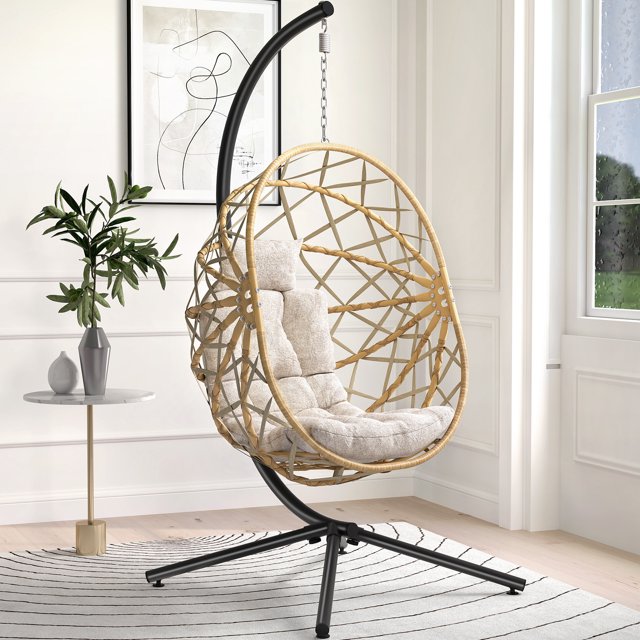 SWITTE Hanging Egg Chair with Stand, Outdoor & Indoor Swing Egg Chair ...
