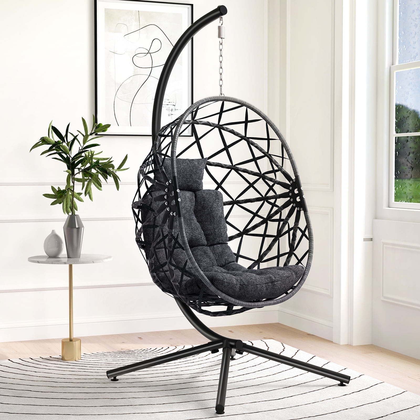 SWITTE Hanging Egg Chair with Stand, Outdoor & Indoor Swing Egg Chair ...
