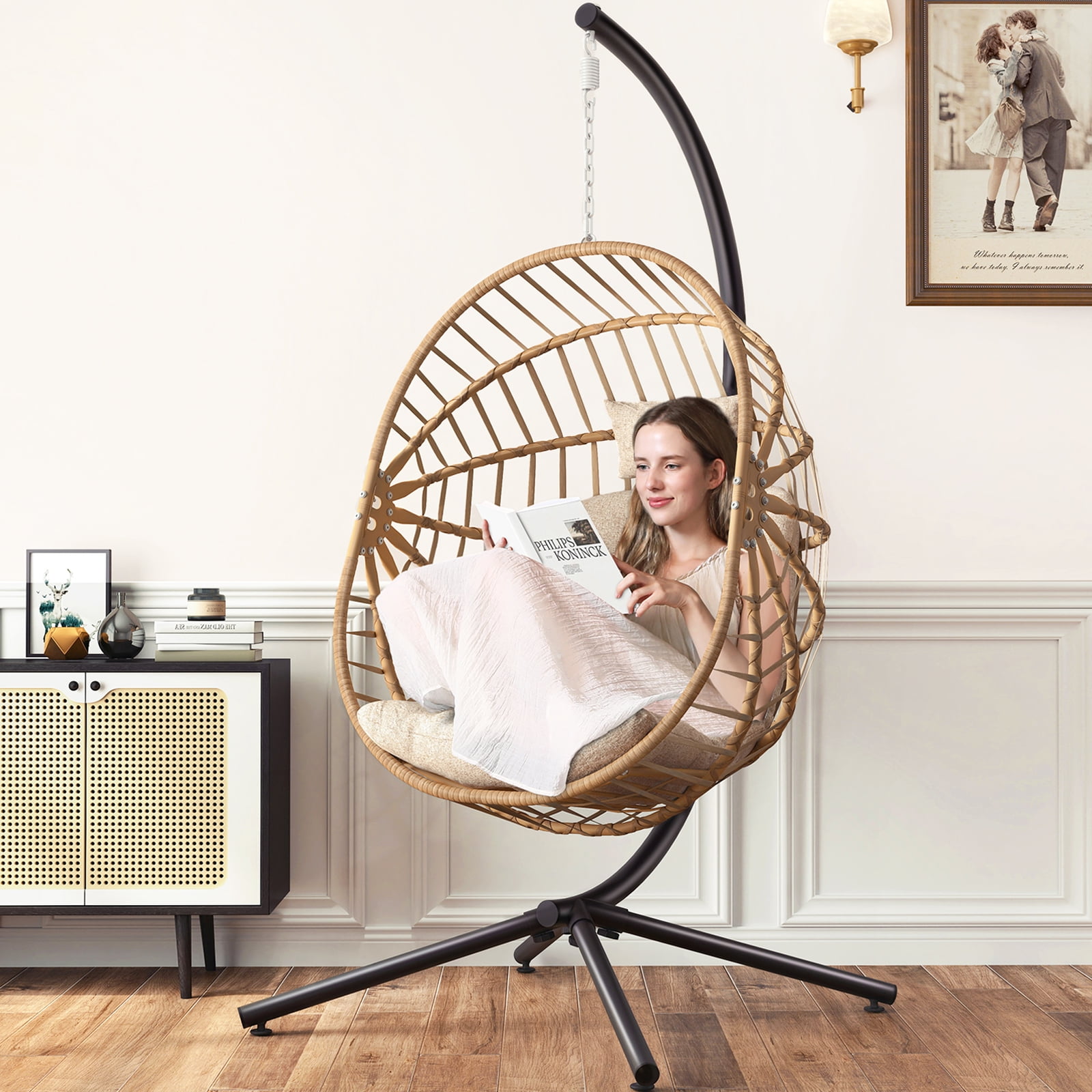 SWITTE Hanging Egg Chair with Stand, Outdoor Swing Egg Chair, Indoor ...