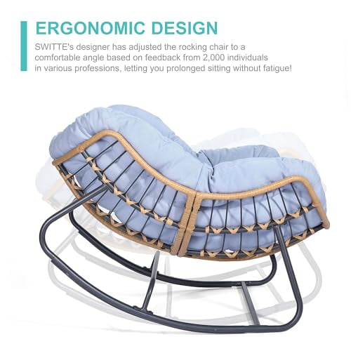 SWITTE Outdoor & Indoor Rocking Chair - Rattan Wicker Lounge Chair for ...