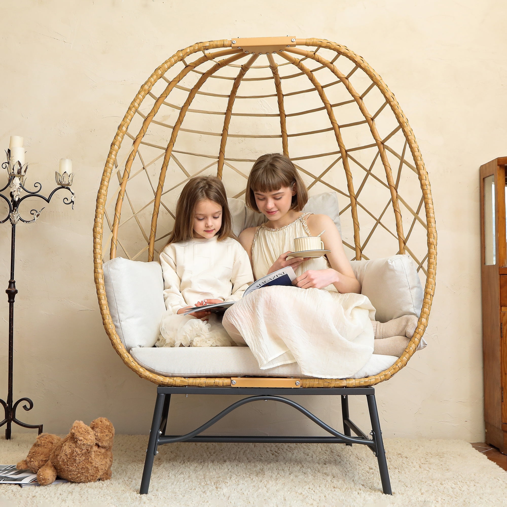 SWITTE Outdoor Wicker Egg Chair Indoor Outdoor Egg Patio Chair with ...