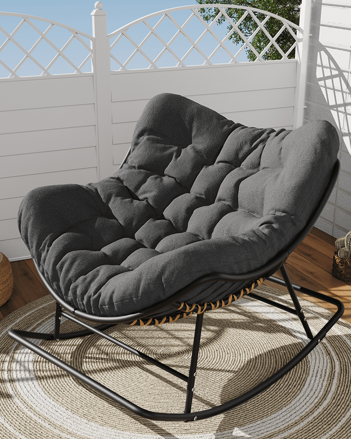 SWITTE Papasan Rocking Chair, Outdoor Rocking Chair with Cushion ...