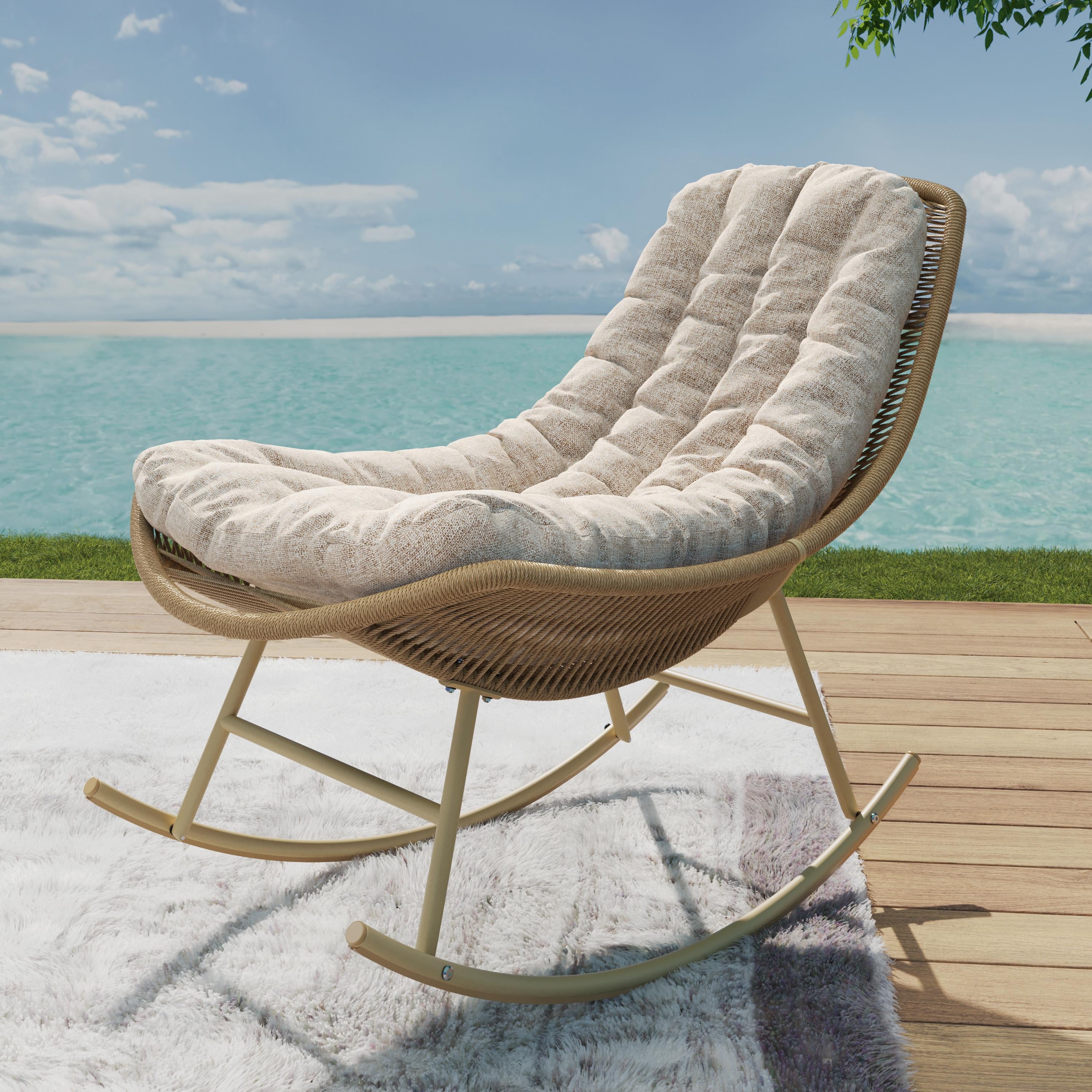 SWITTE Patio Rocking Chair, Indoor & Outdoor Lounge Rocker Chair with ...