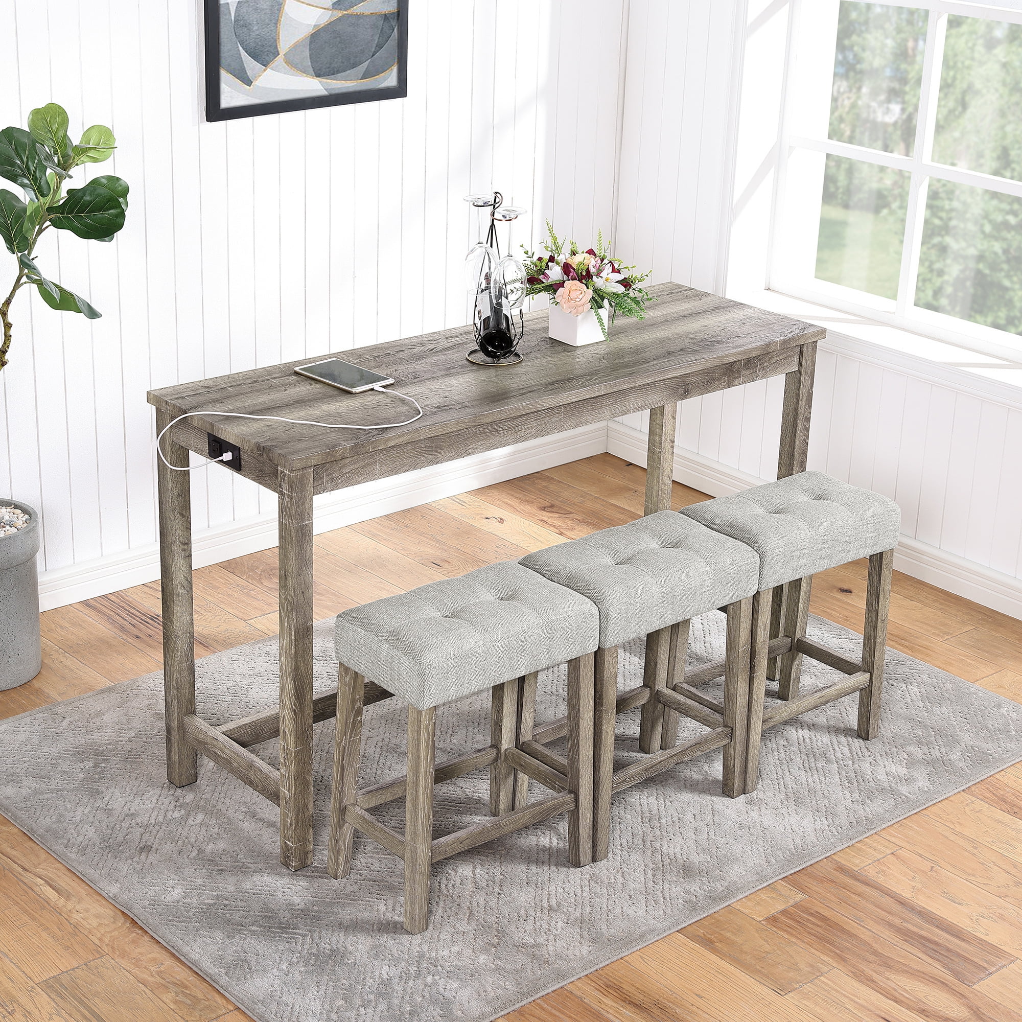 SWQQWEI 4 Piece Dining Table Set, Small Square Dining Table with Chairs ...