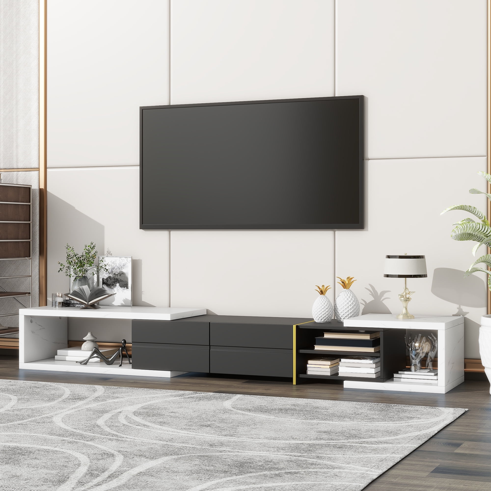 SWQQWEI 51''-98.4'' Modern Extendable Tv Console Up To 90'', 2 Drawers ...