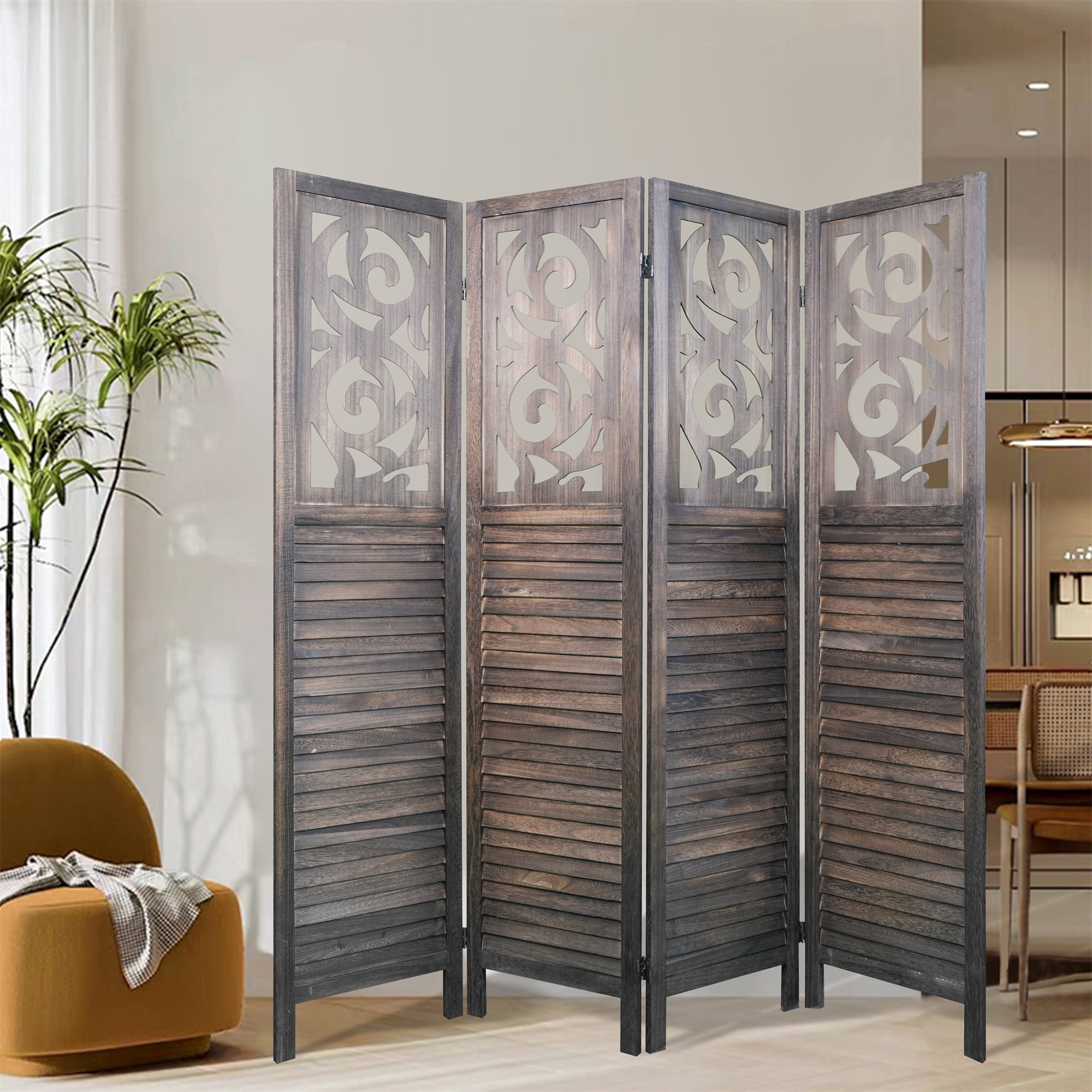 SWQQWEI Partition Wall Divider Folding Privacy 6FT Carved Wood for ...