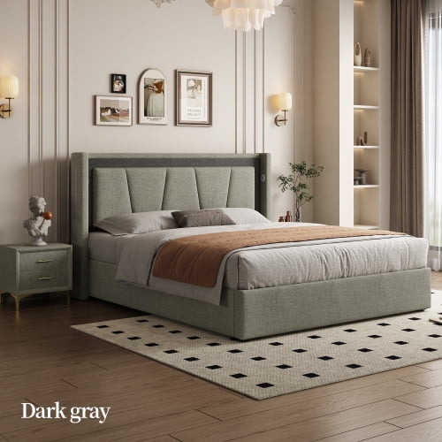 SWQQWEI Upholstered Bed Frame Queen,Pneumatic Bed,with Storage Space ...