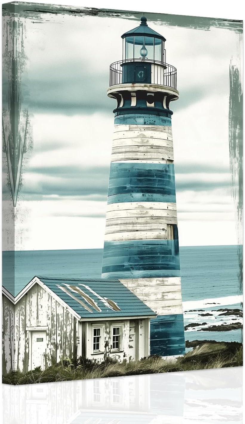 SWQYLB Lighthouse Pictures Wall Art Teal Nautical Bathroom Decor for ...