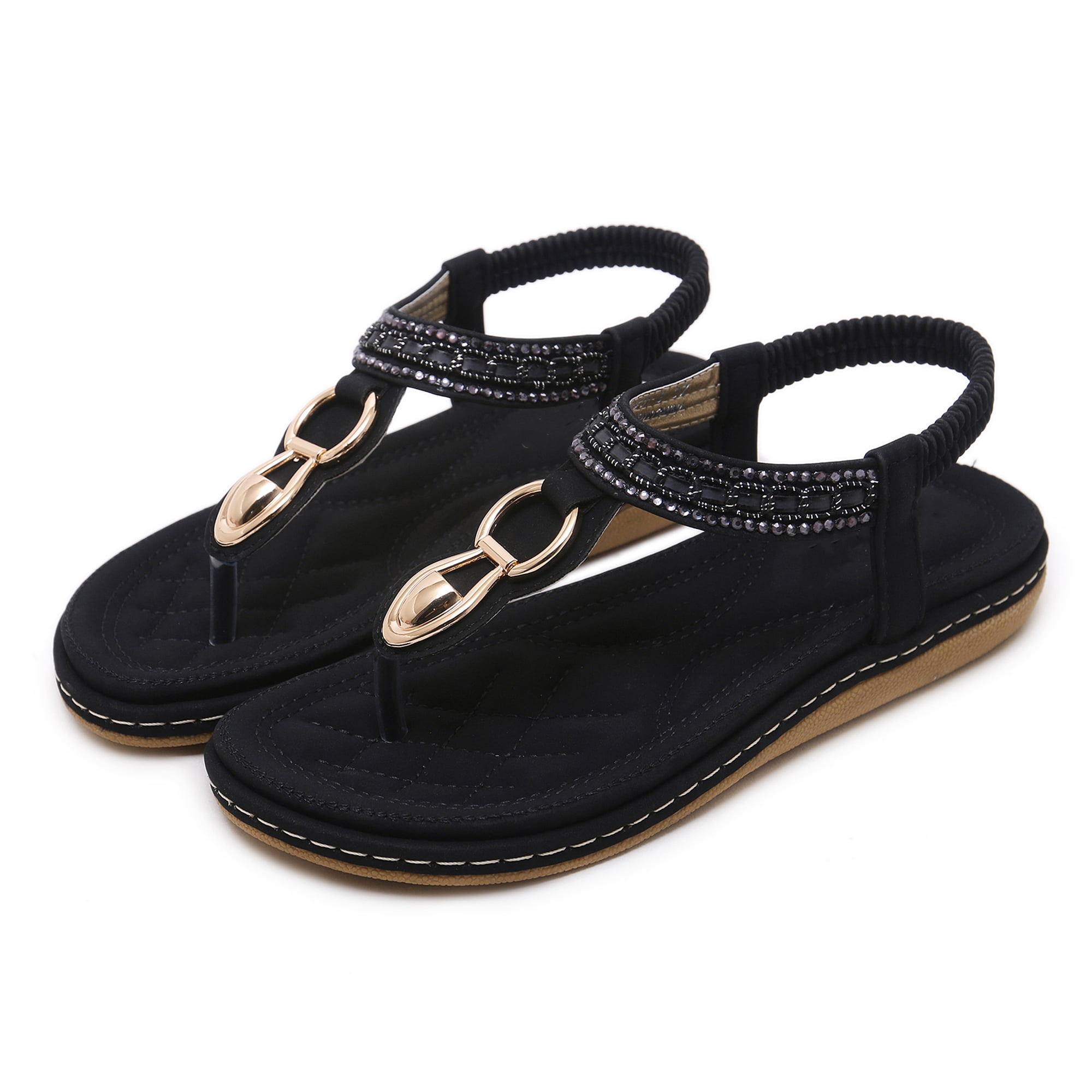 SWQZVT Black Dressy Beach Sandals Women Summer Fashion Thong Flat Flip ...