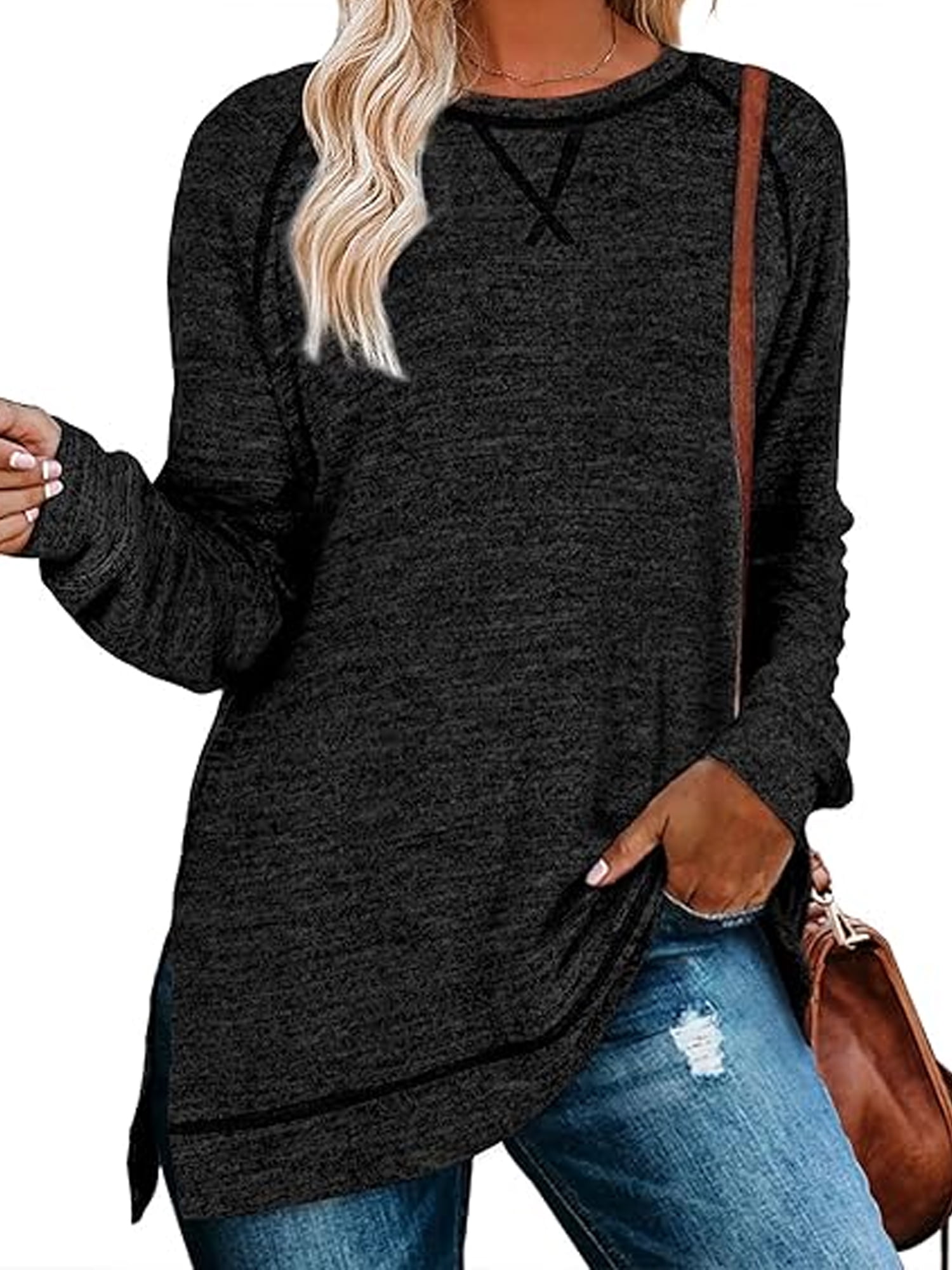 SWQZVT Women's Long Sleeve Tops, Fall Shirts, Round Neck, Color Block ...