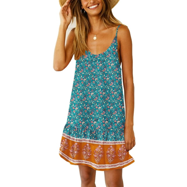 SWQZVT Fashion Summer Dress for Women Boho Floral Dress Sexy Short ...