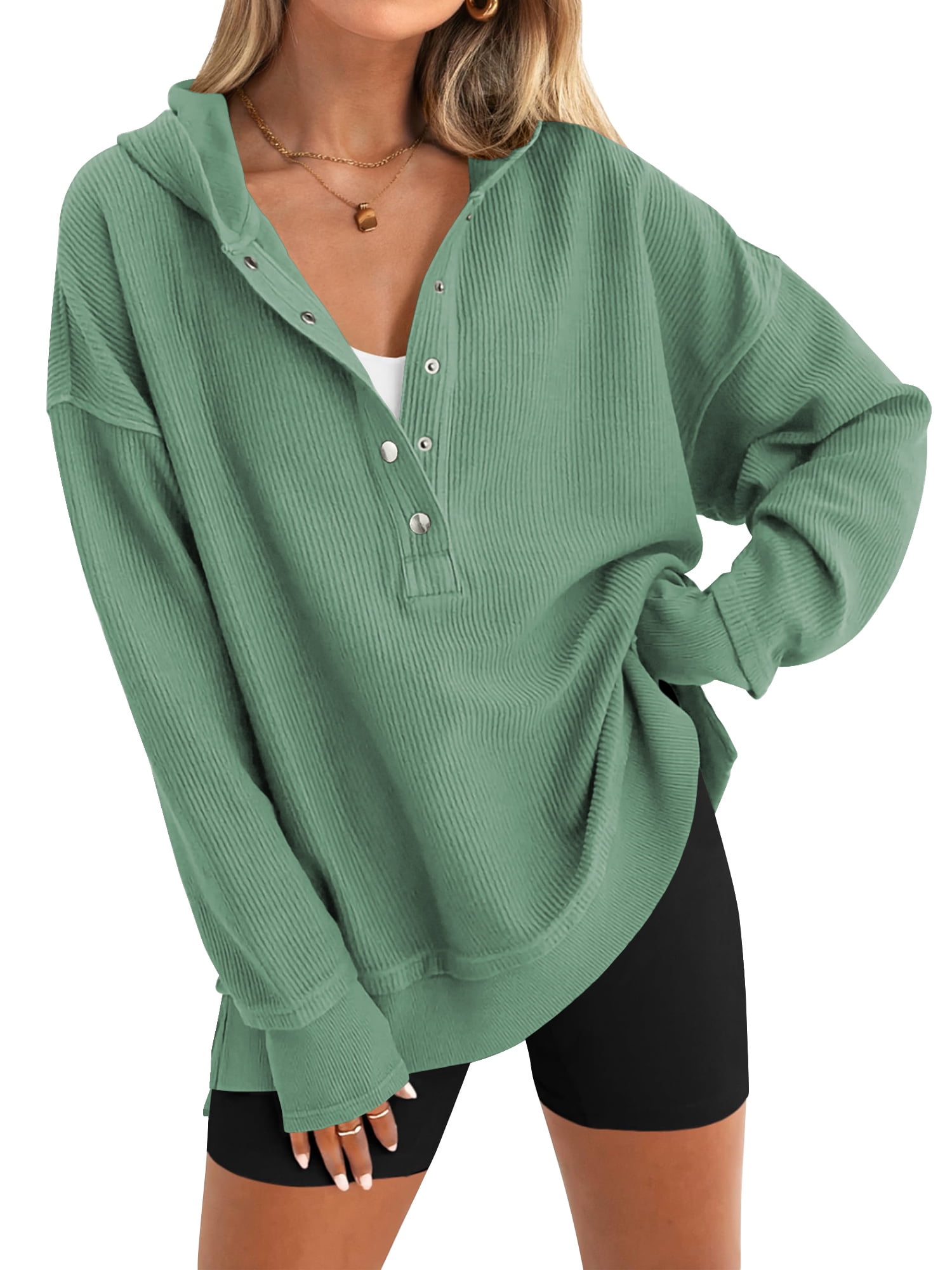 SWQZVT Hoodies for Women Casual Long Sleeve Side Slit Womens Pullover ...