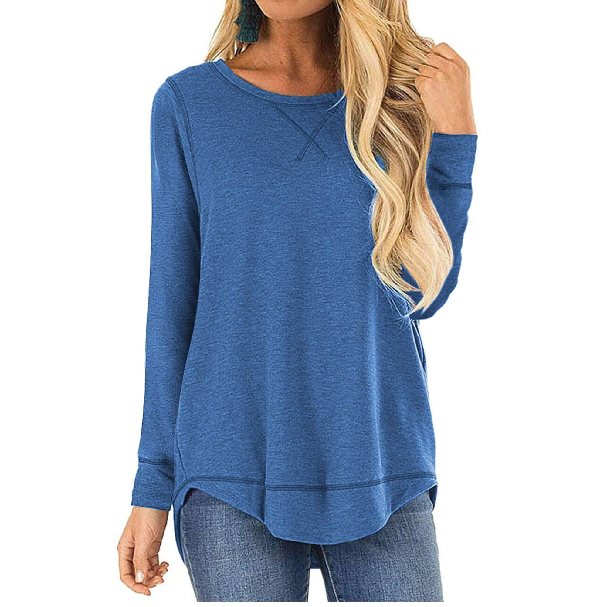 SWQZVT Long Sleeve Crewneck Top for Women Fashion Casual Comfy Blouse ...