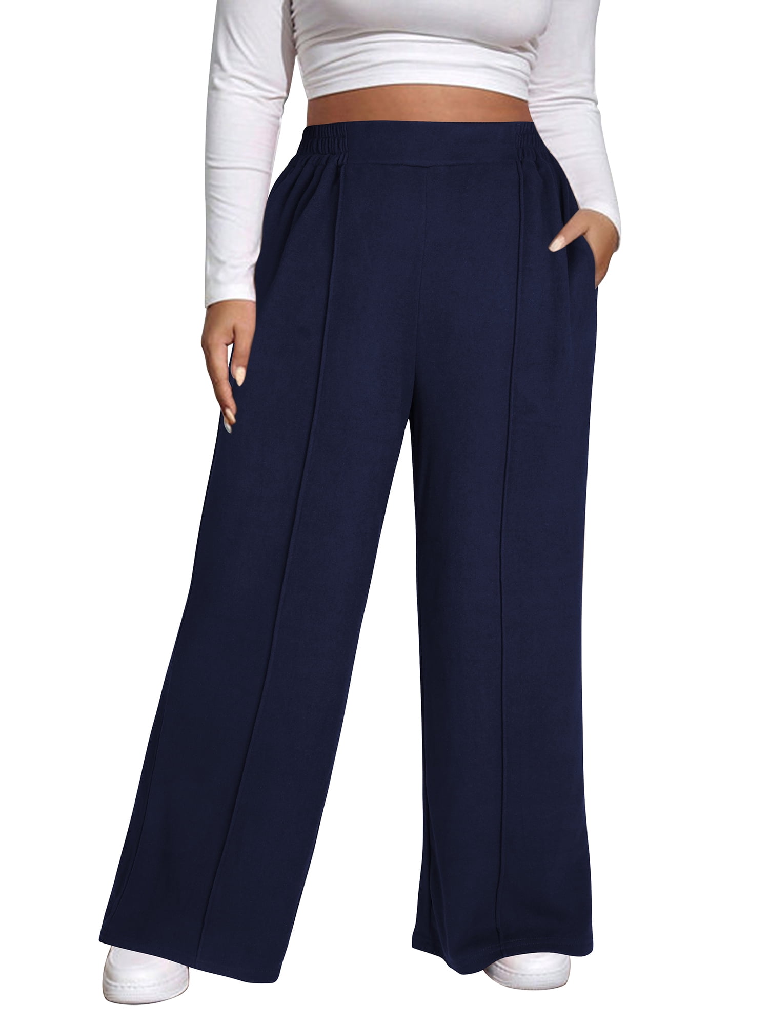 SWQZVT Plus Size Pants for Women Comfort Elastic Waisted Wide Leg Pants ...