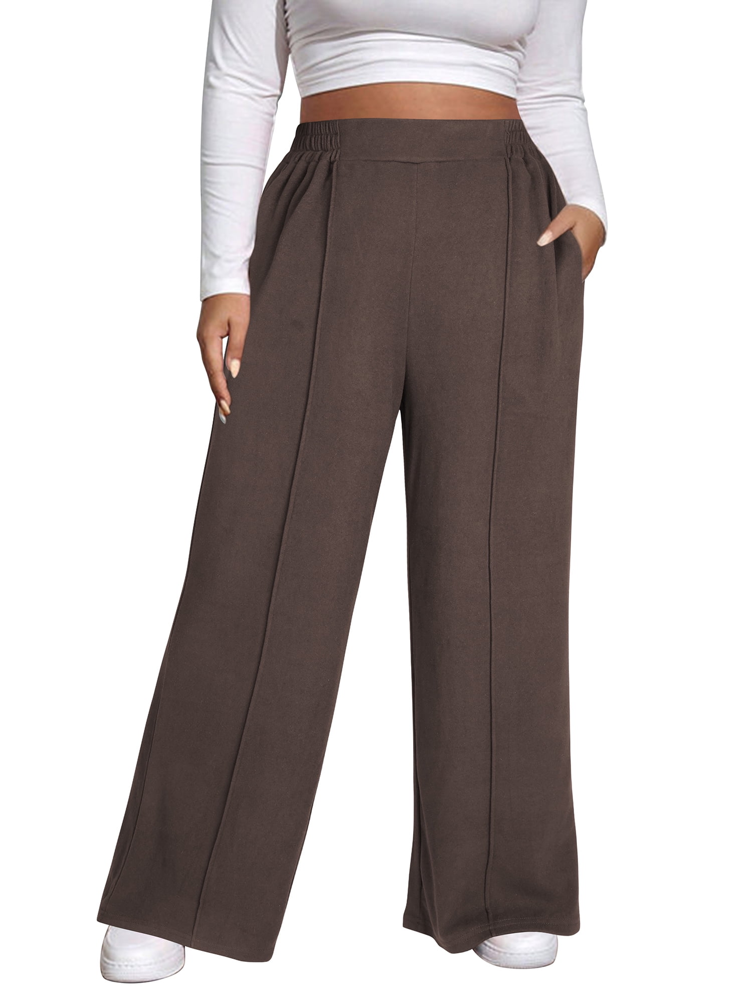 SWQZVT Womens Plus Size Wide Leg Pants Elastic Waisted Casual Pants for ...