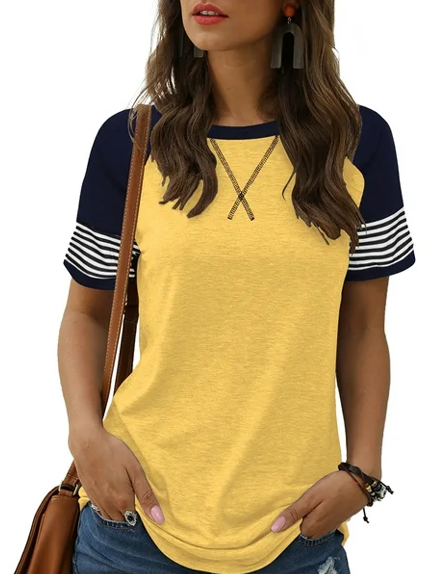 Women Gradient Color Shirt Tunic Top Rainbow Color Block Striped Print ...