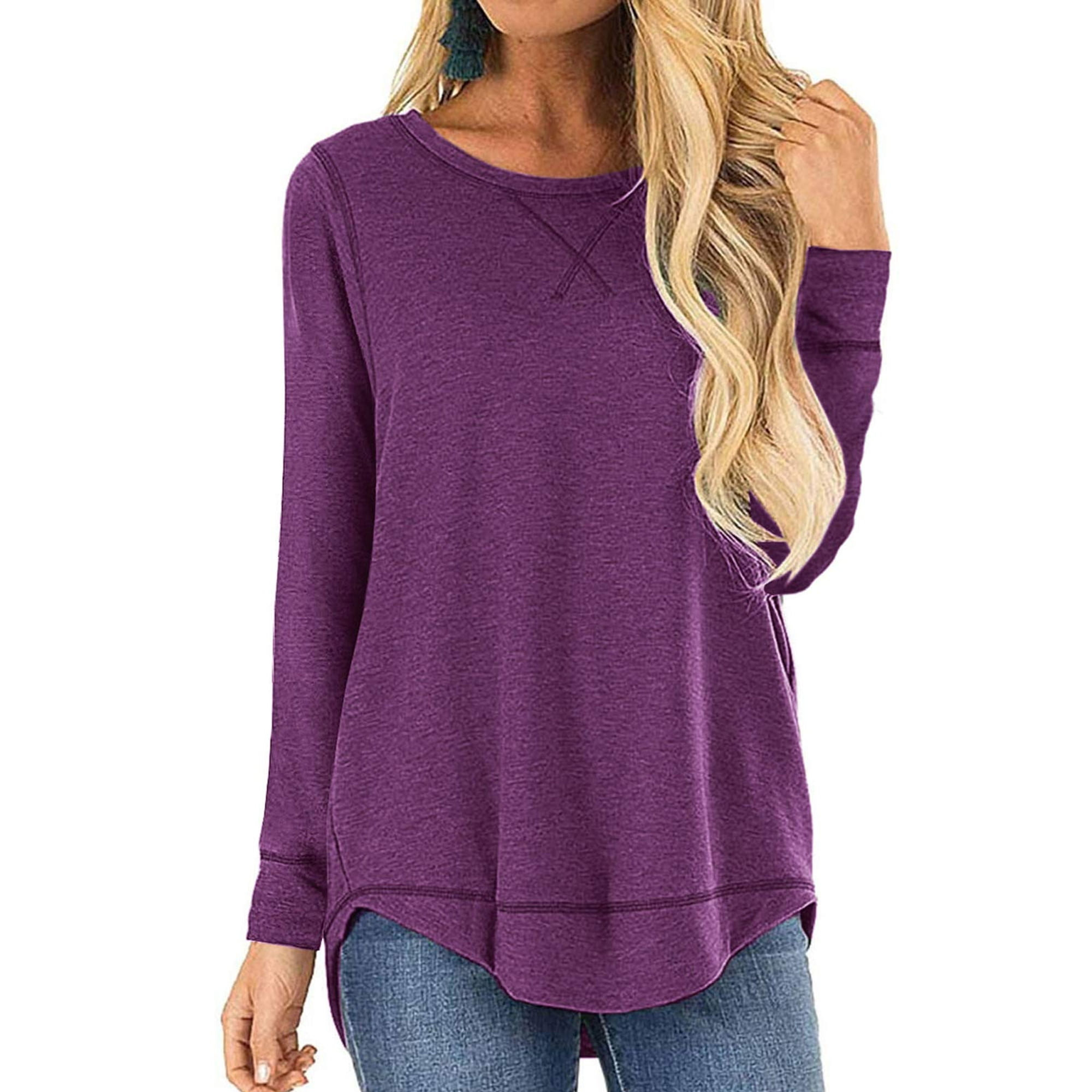Swqzvt Womens Casual Long Sleeve Round Neck Top Spring Going Out Blouse