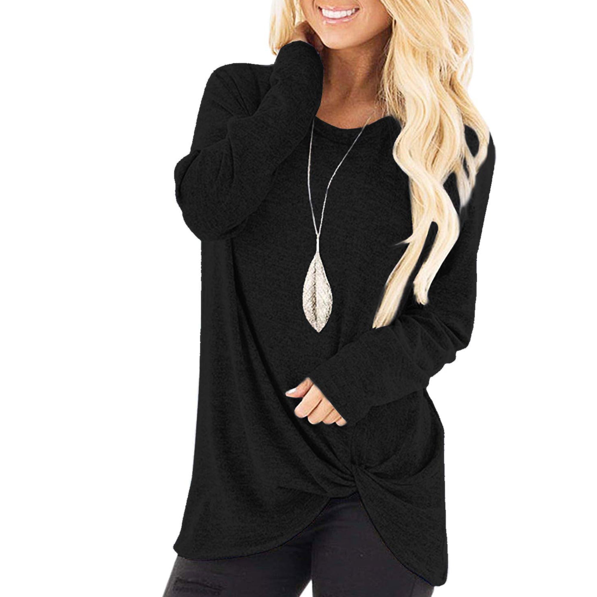 SWQZVT Long Sleeve T shirts for Women Dressy Casual Tops Twist Knot ...