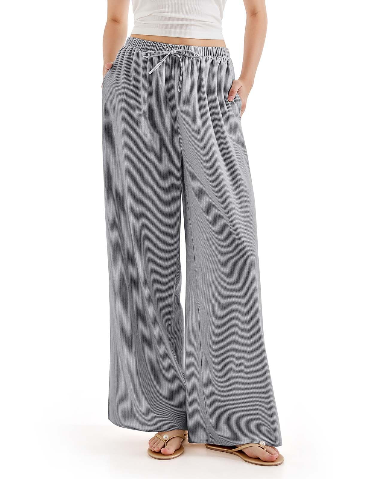 SWQZVT Women's Linen Wide Leg Pants High Waisted Palazzo Lounge Pants ...