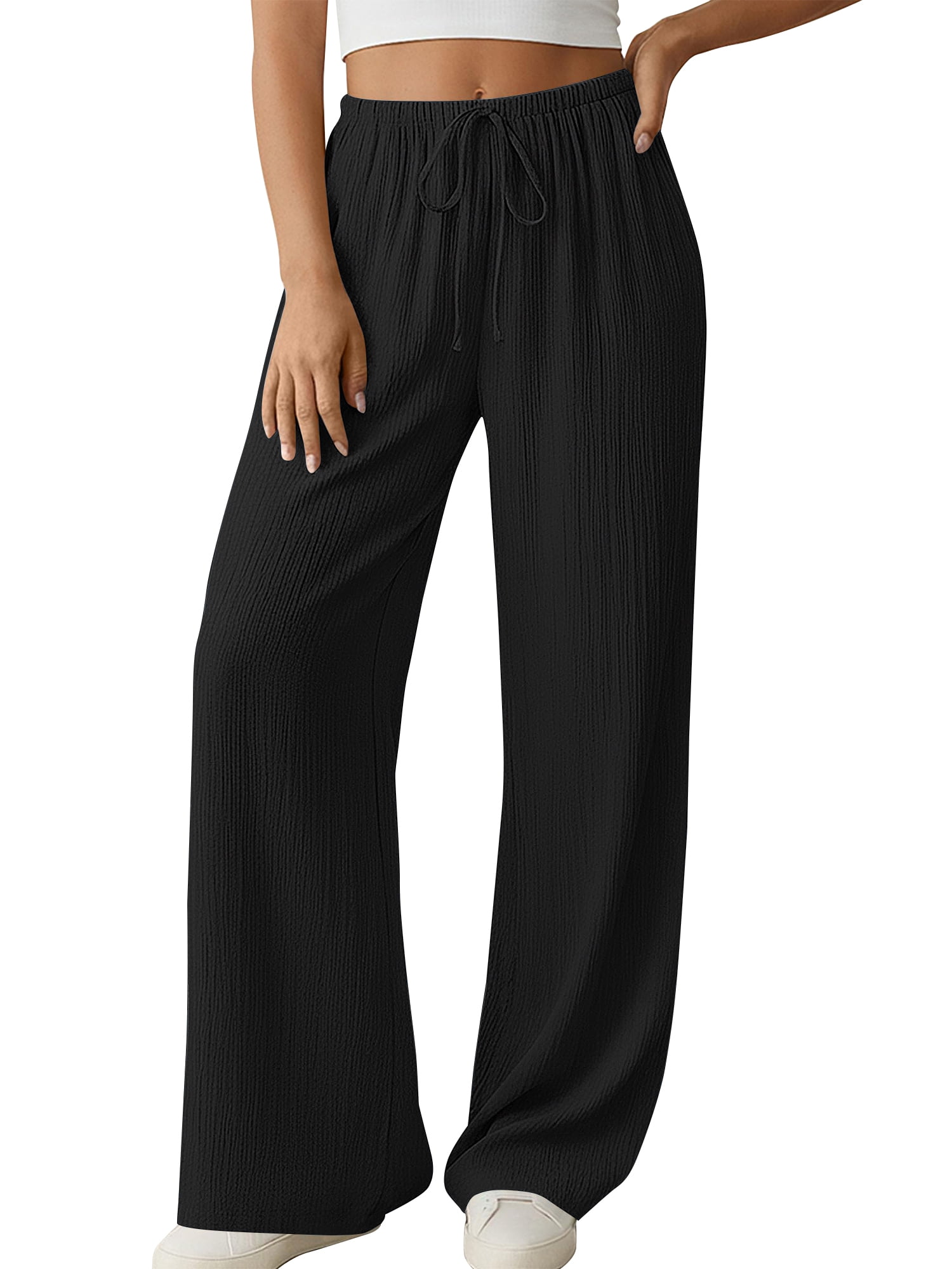 SWQZVT Women's Summer Palazzo Pants High Waisted Wide Leg Drawstring ...
