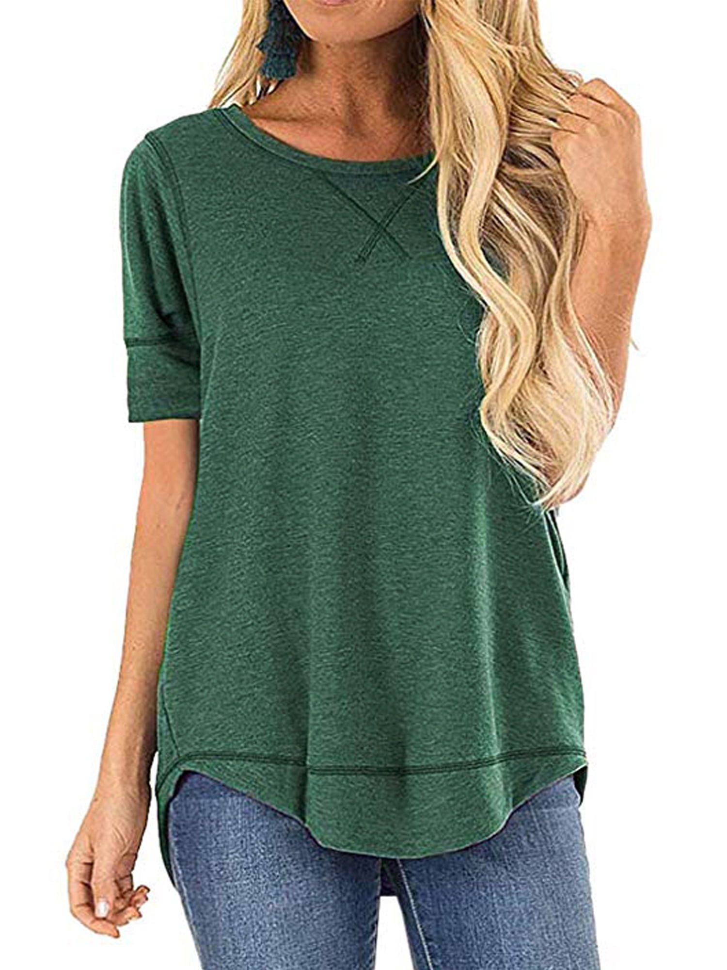 SWQZVT Women's Tops Short Sleeve Casual Tunic tee Trendy Plus Size ...