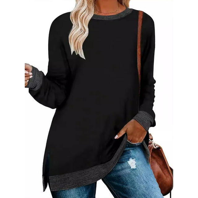 SWQZVT Womens Fall Tops Long Sleeve Shirts Crewneck Loose Casual ...