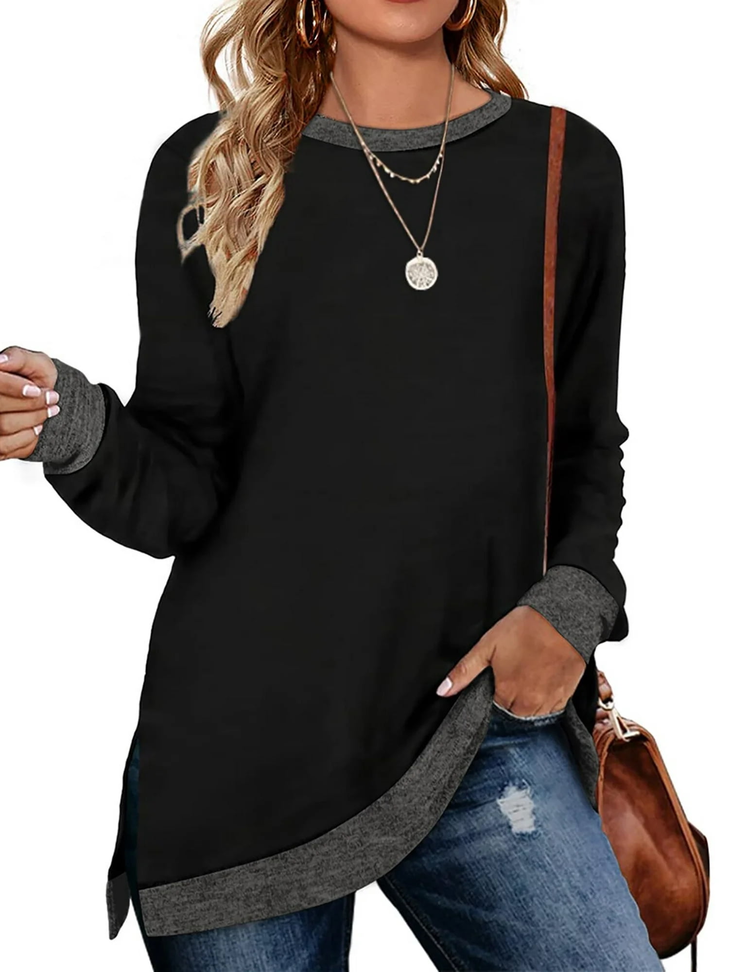 SWQZVT Women's Fall Tops, Long Sleeve, Casual Pullover, Color Block ...