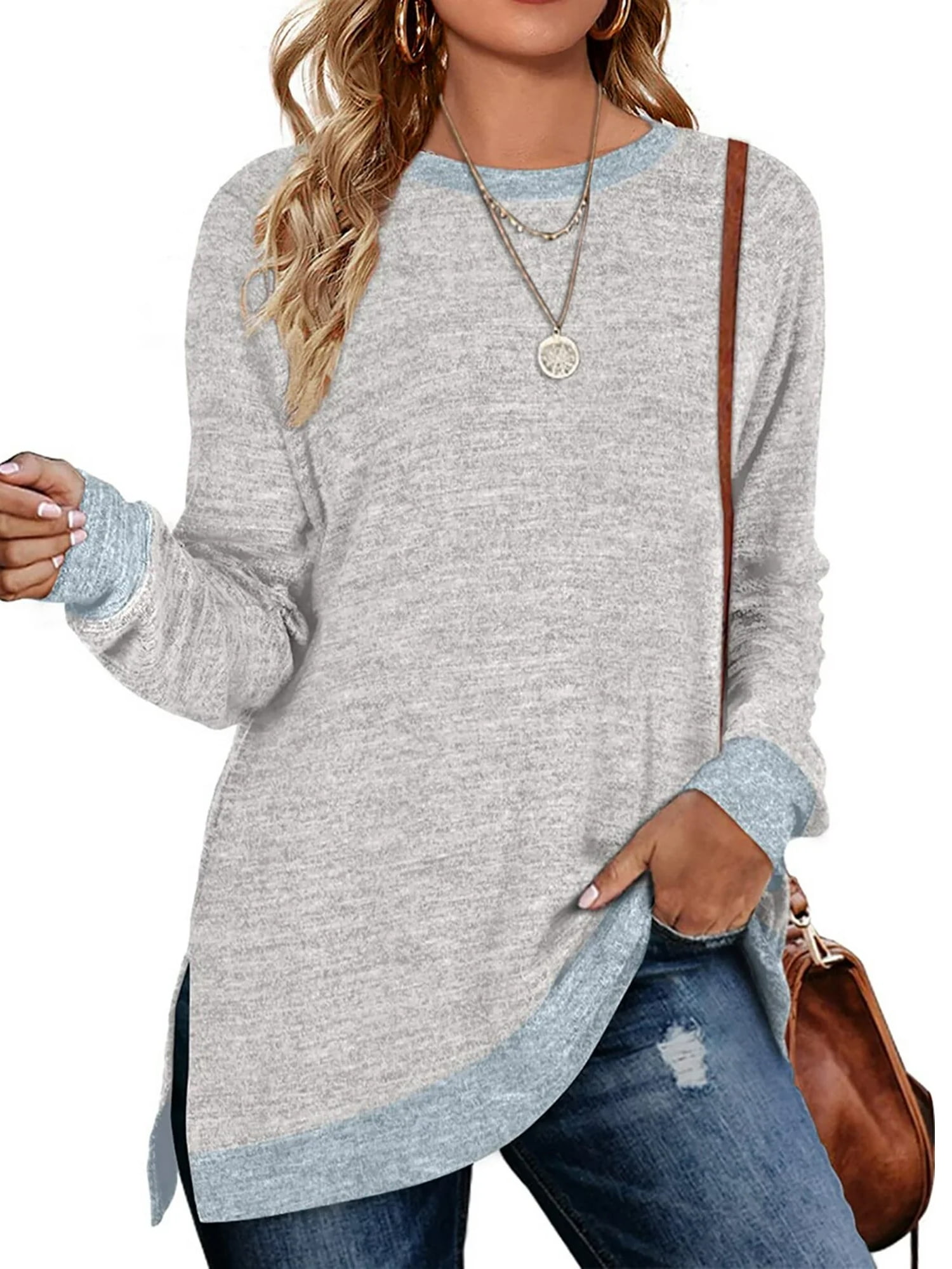 SWQZVT Womens Fall Tops Long Sleeve Shirts Round Neck Tunic Tops Loose ...