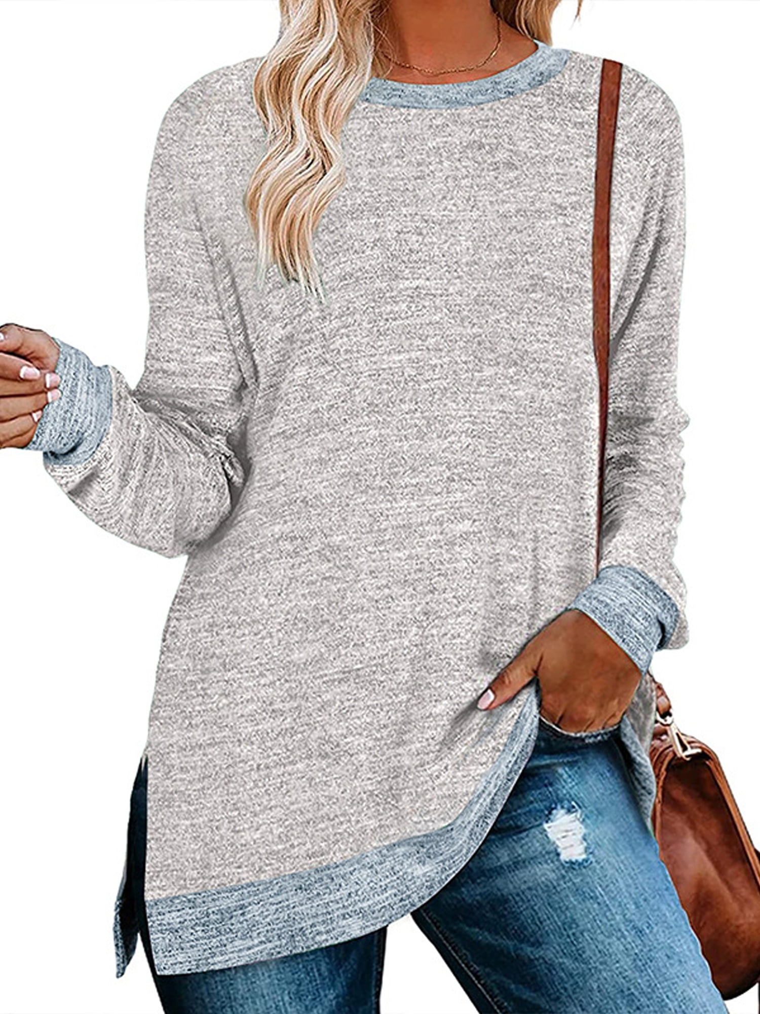 SWQZVT Womens Fall Tops Long Sleeve Shirts Round Neck Tunic Tops Loose ...